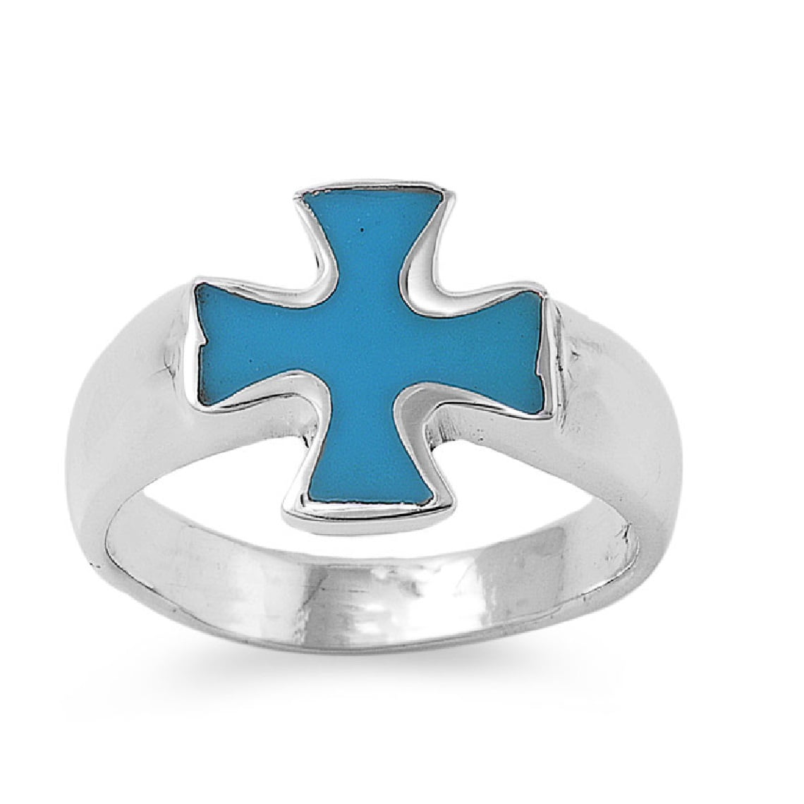 Simulated Turquoise Stone Iron Cross Ring Sterling Silver - Walmart.com