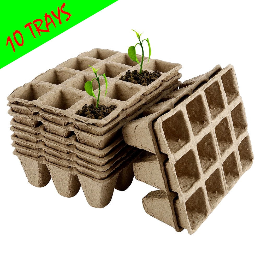 120PC 10 trays Biodegradable Paper Pulp Peat Square Pot Tray Plant ...