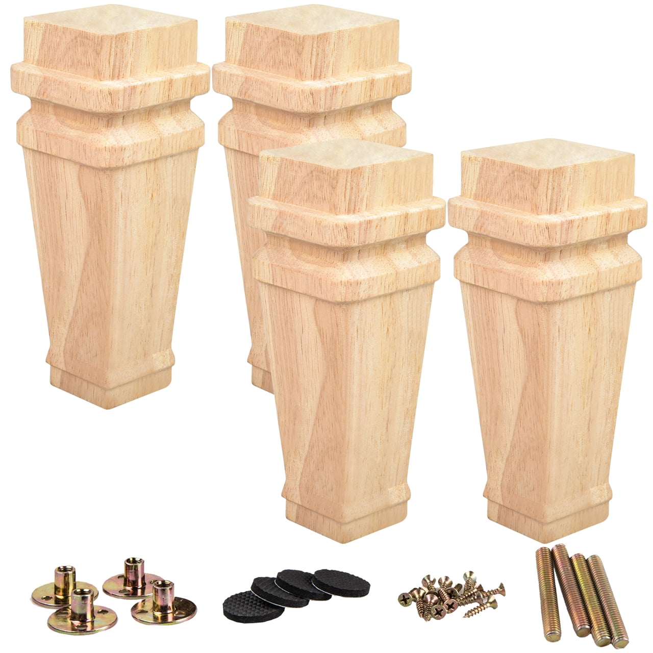 LAVANE 6 inch / 15cm Wooden Furniture Legs, Set of 4 Solid Wood Carved ...