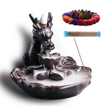 YIENENG Ceramic Dragon Incense Burner Set with Backflow Cones ...