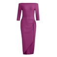 Brdfrl Women Off Shoulder Bodycon Dresses Long Sleeve Ruched Slit
