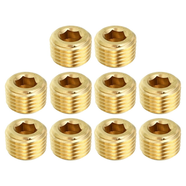 Uxcell 1/4" PT Brass Hex Countersunk Plugs Counter Sunk Internal Hex ...