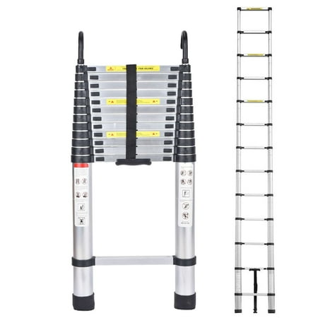 Aluminum Telescoping Ladder 16.5ft Straight Ladder 13 Steps Adjustable ...