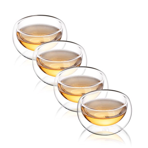 CnGlass Double Walled Clear Glass Teacups 5.1oz (150ML),Set of 4 ...