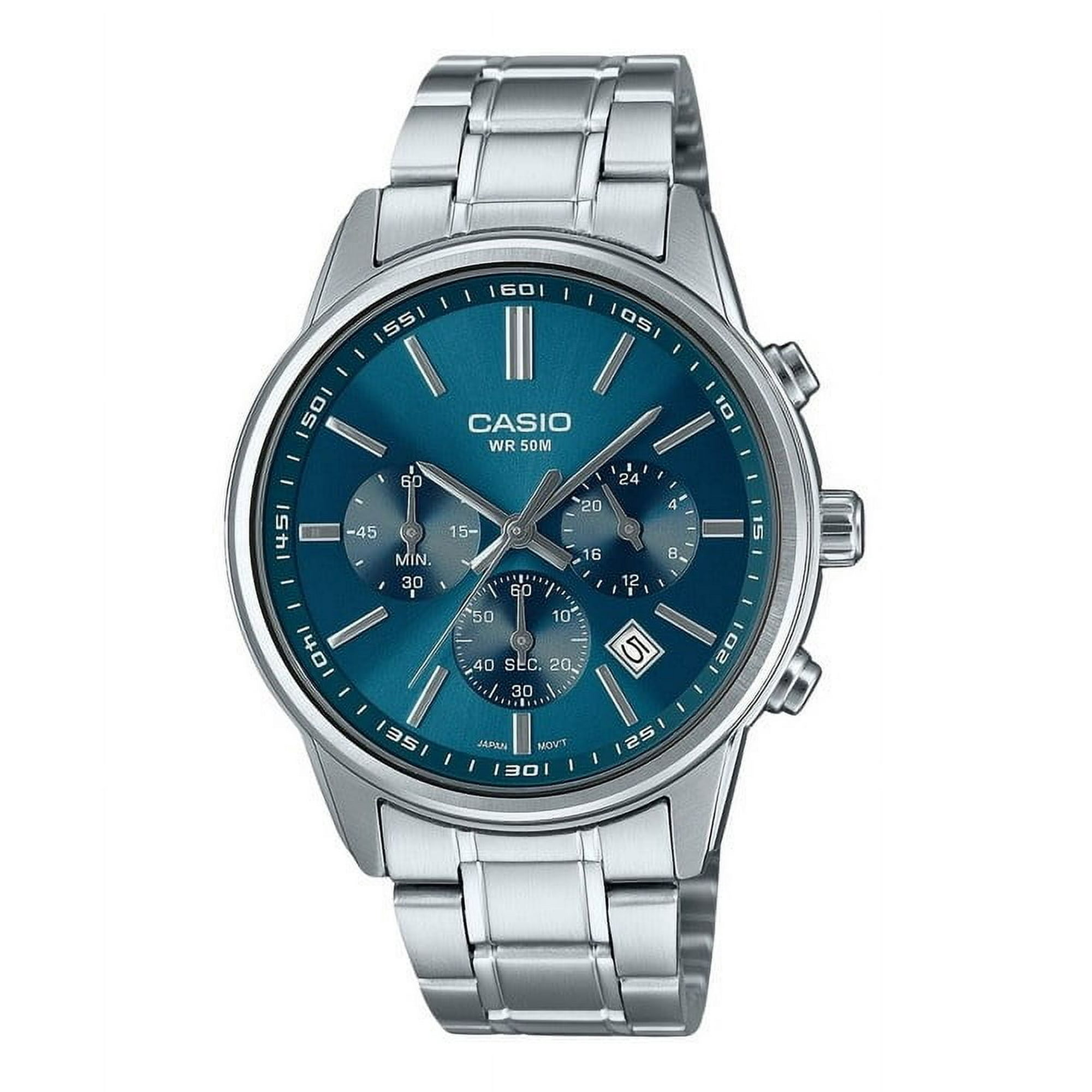 Casio Standard Analog Chronograph Stainless Steel Blue Dial Quartz Mtp-E515d-2a1v Mens Watch One Size