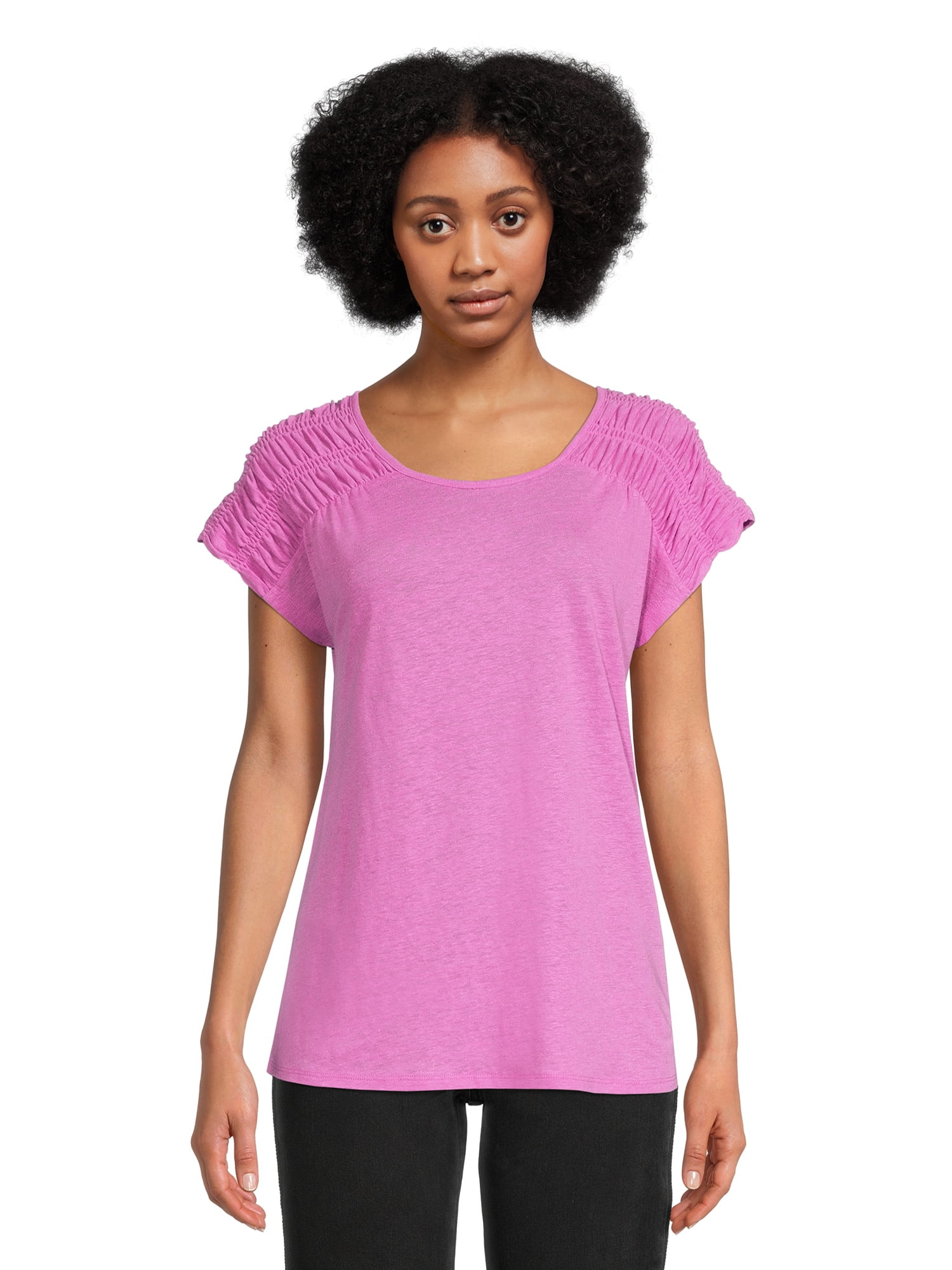 Time and Tru Women's Split Neck Gather Top - Walmart.com