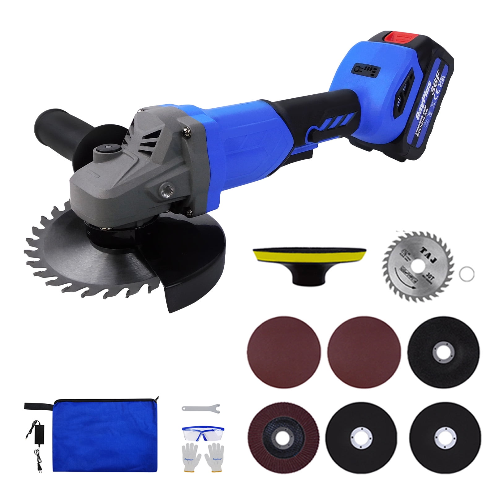 Electric Angle Grinder Cordless Grinder with 3.0Ah Battery, Side Handle ...