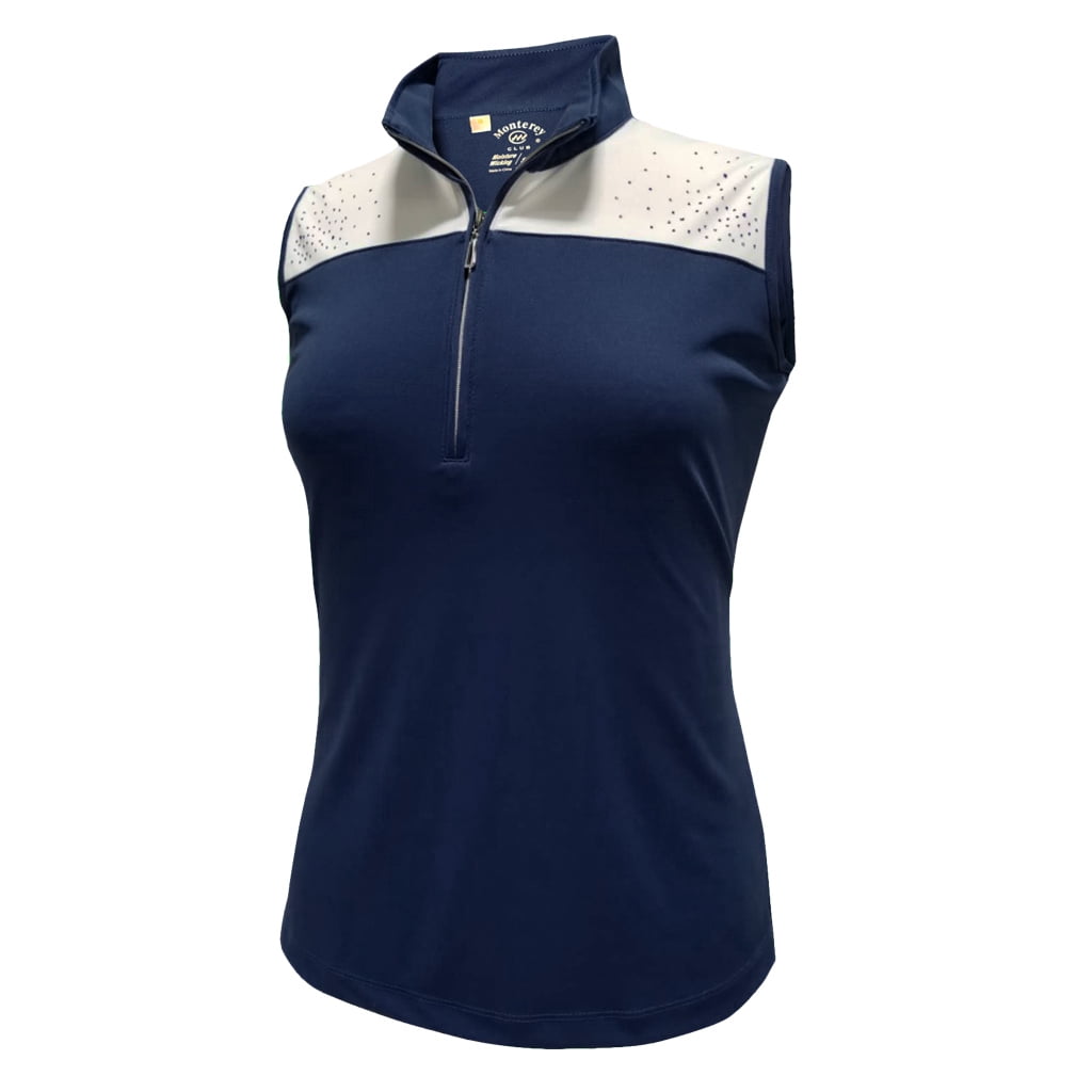 Monterey Club Women's Nile Rhinestone Contrast Sleeveless Golf Polo ...