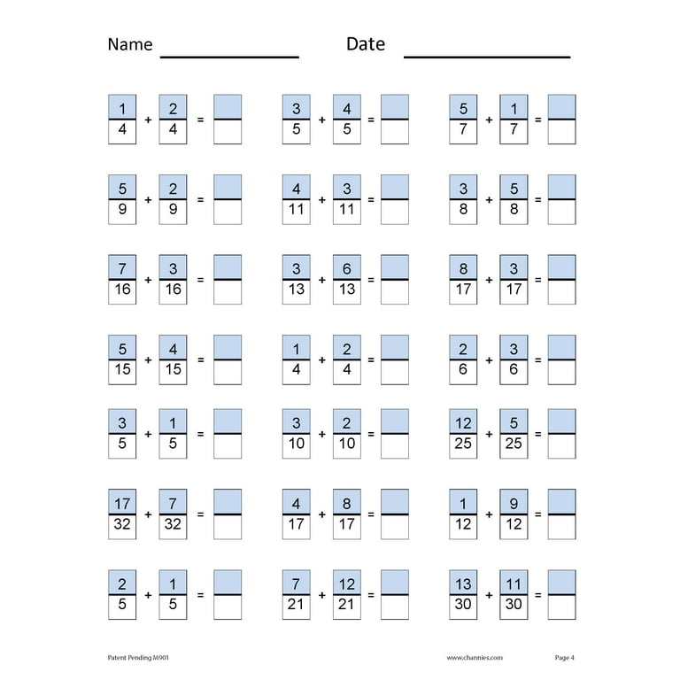 Math Fractions Practice Page