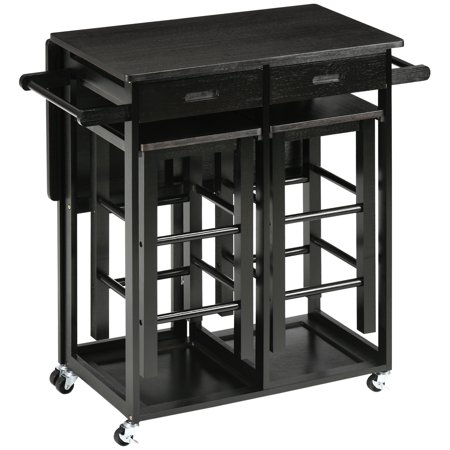 Bamboo Breakfast Cart 3 Piece Kitchen Trolley with Drop Table and 2 ...