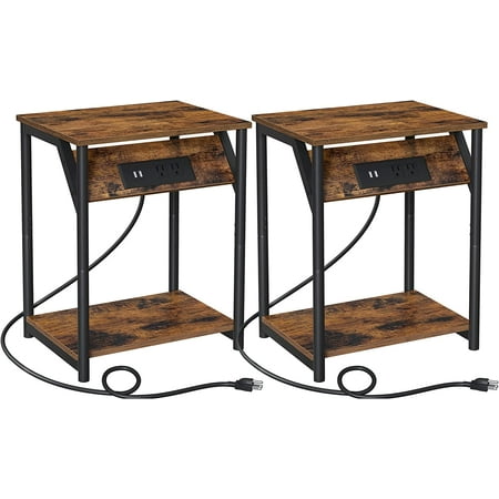 Side Tables with Charging Station, Set of 2 End Tables with USB Ports ...