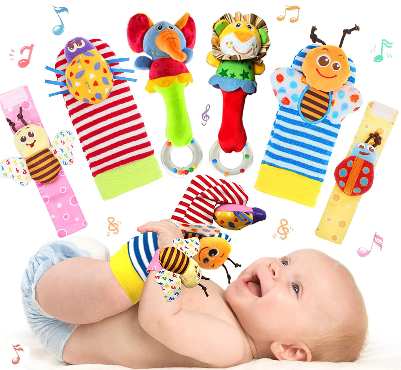 SAYLITA 6 Pcs Baby Soft Rattle, Hand Rattle and Socks Toys, Wrist ...