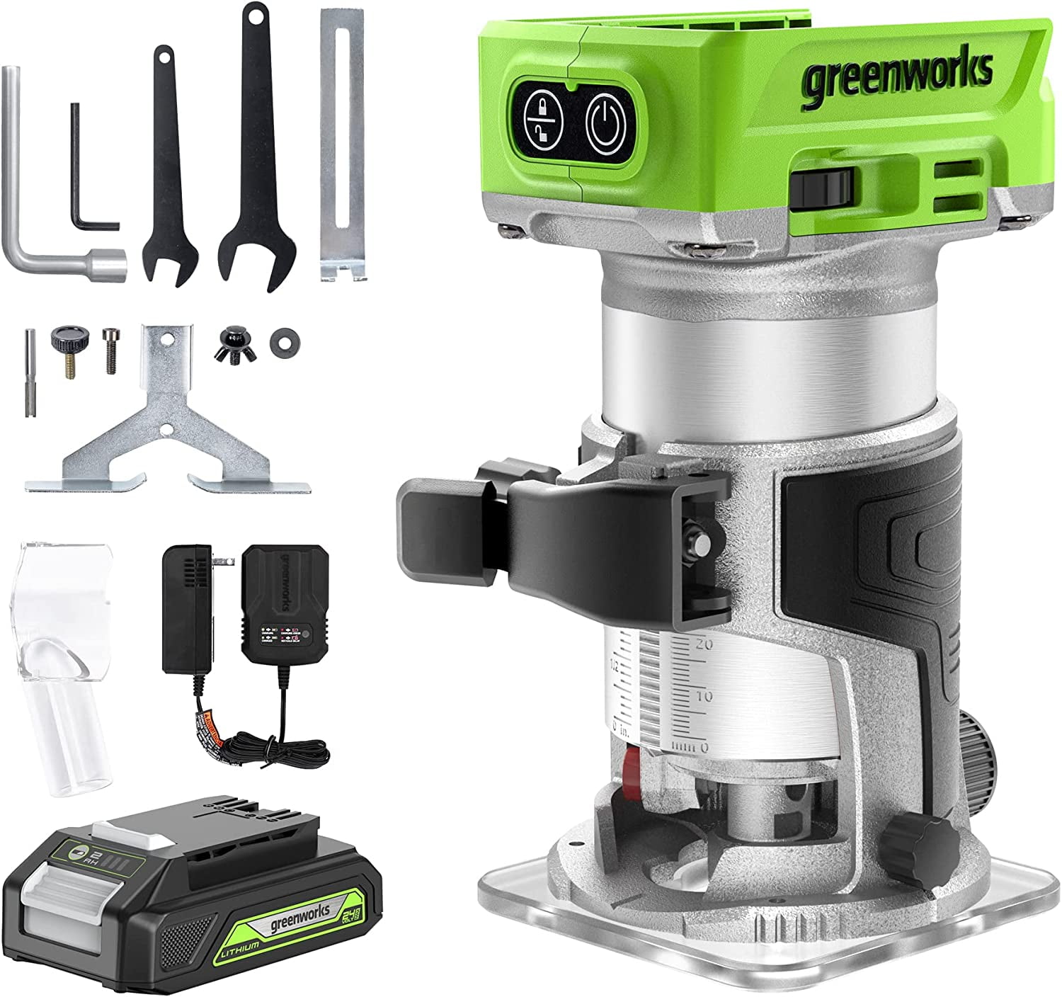 Greenworks 24V Brushless 30,000 RPM Compact Router with 2Ah Battery and ...