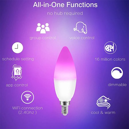 Candle Light Bulb WiFi Smart LED Candle Light Bulb Lamp Voice Control ...