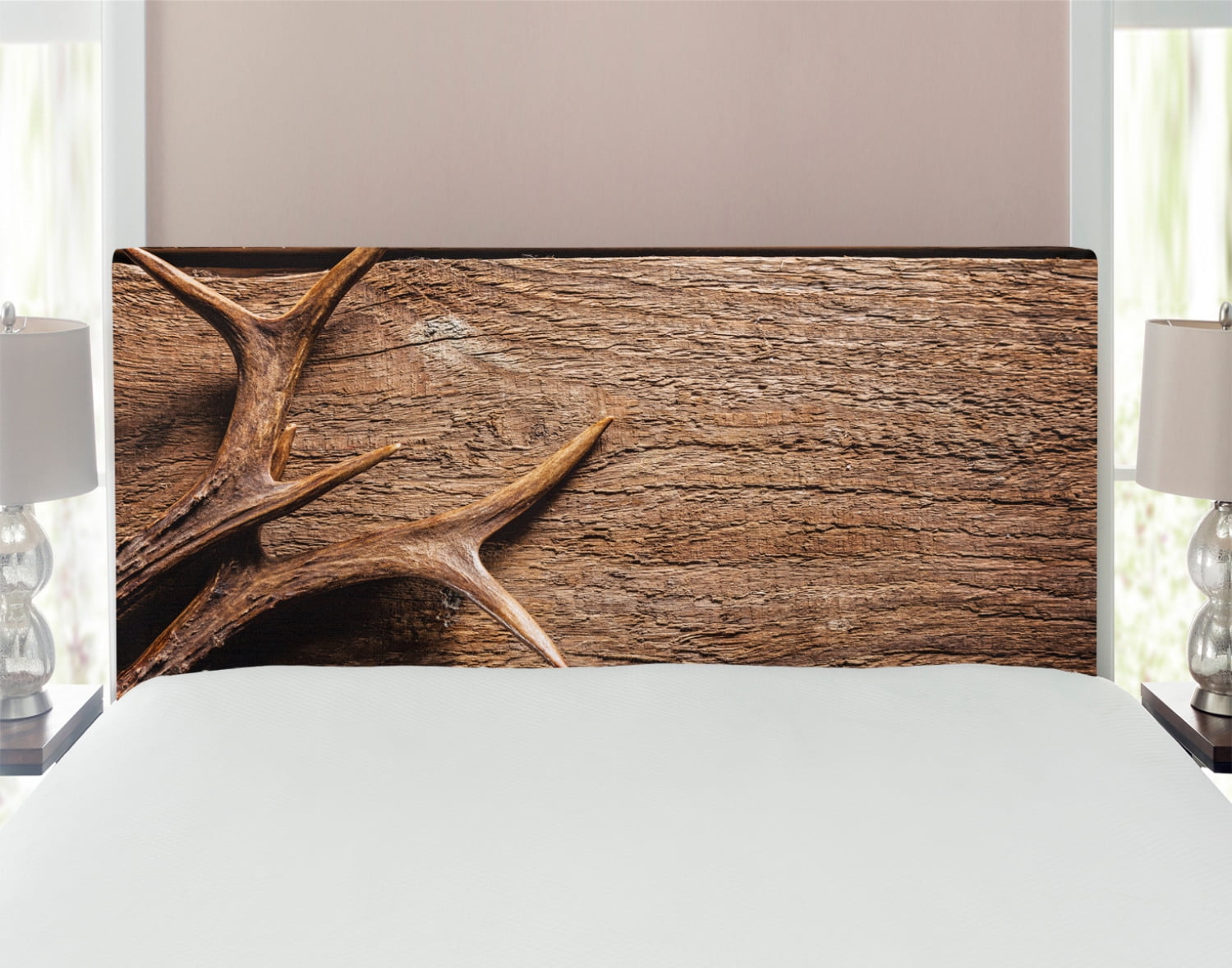Antlers Headboard, Deer Antlers on Wood Table Rustic Texture Surface ...