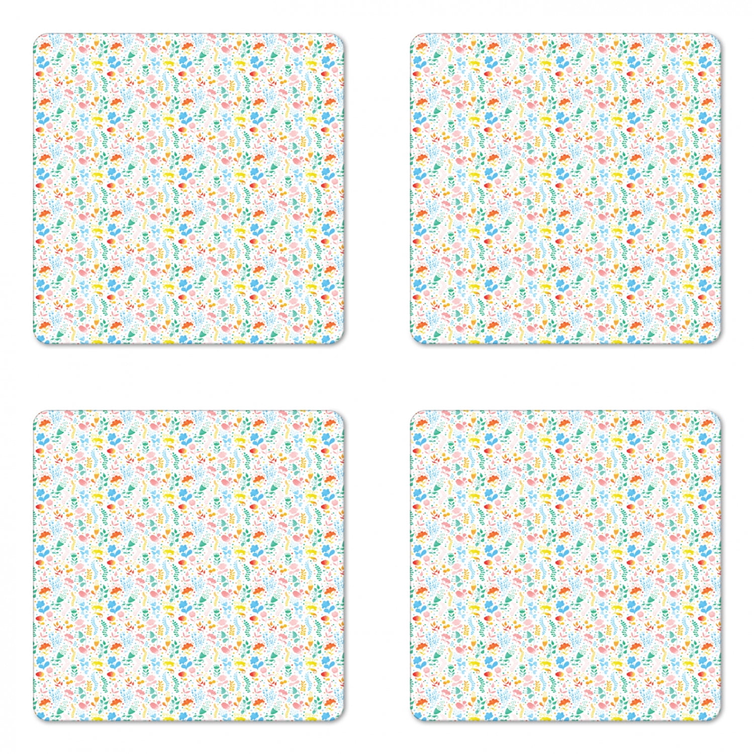 Spring Coaster Set of 4, Pastel Watercolor Effect Romantic Pattern with ...