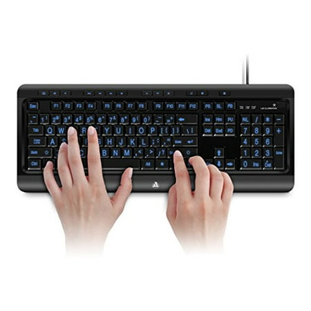 Aluratek Keyboard Large Print Tri-Color Led Backlight Illuminated ...