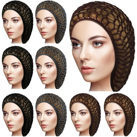 9 Pieces Hair Net Cap Mesh Crochet Hair Net Crocheted Hair Net Rayon ...