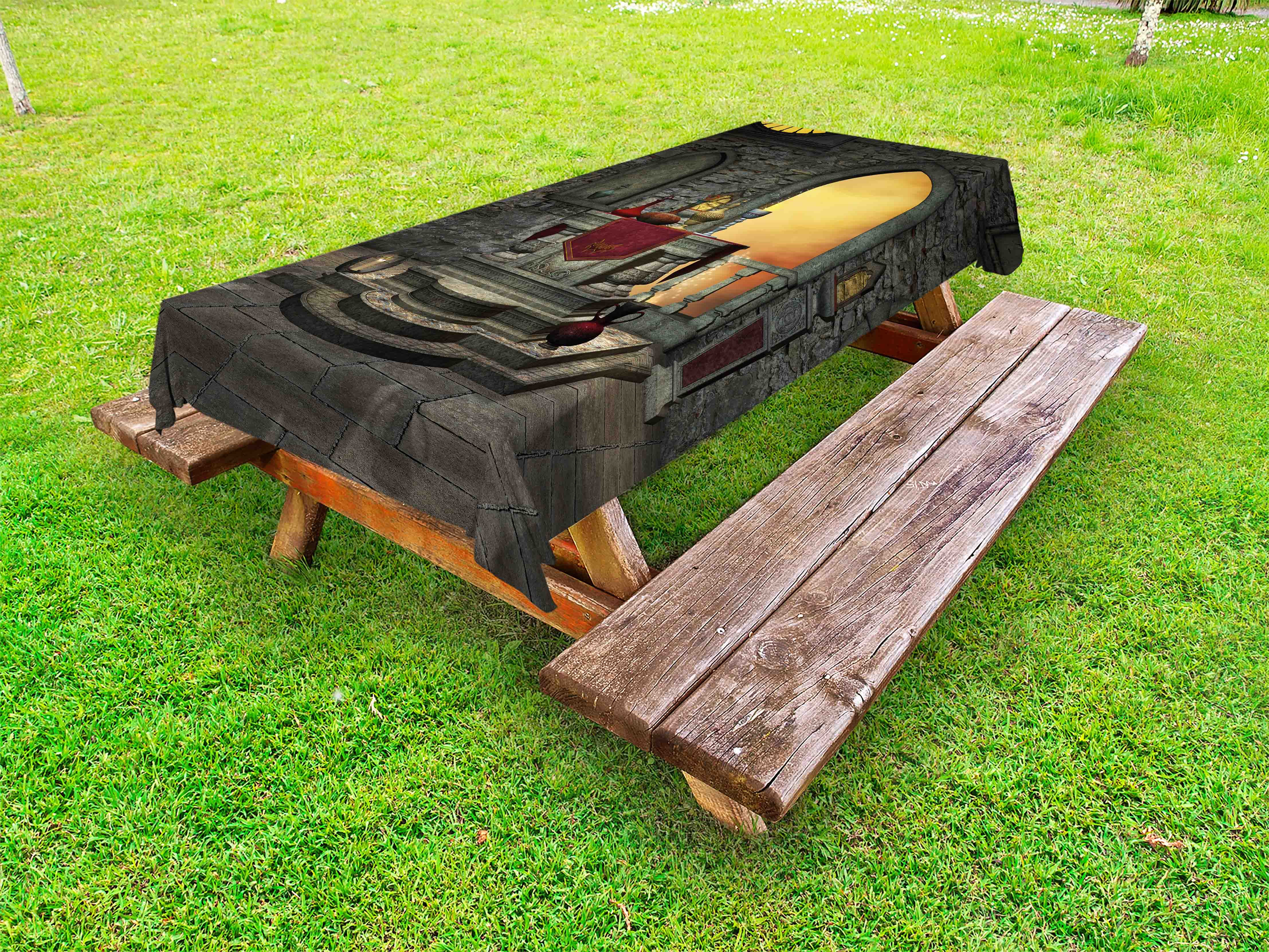 Gothic Outdoor Tablecloth, Ancient Altar Table in Castle Baroque Era ...