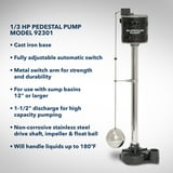 Superior Pump 92301 Utility Water Sump Pump with 1/3 HP & 50 Gpm, Durable Iron/Steel Build ...