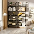 5-Tier Ladder Shelf: Black Wood & Metal, Wall-Mounted Bookcase, Storage ...