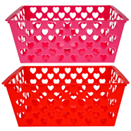 Valentine's Heart Shaped and Slotted Baskets with Handles, 6.875x8.25x5 ...
