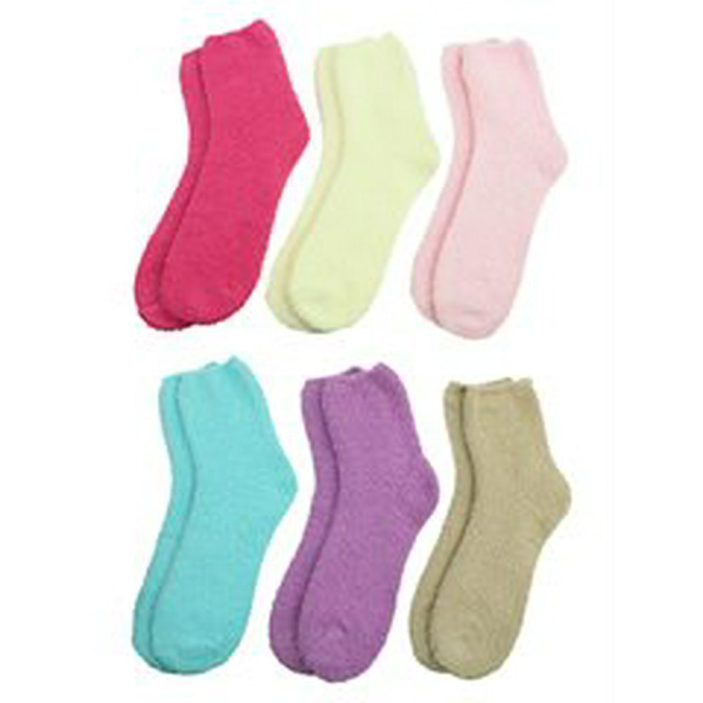 Luxury Divas Warm And Toasty Solid Color 6 Pack Fuzzy Socks Walmart