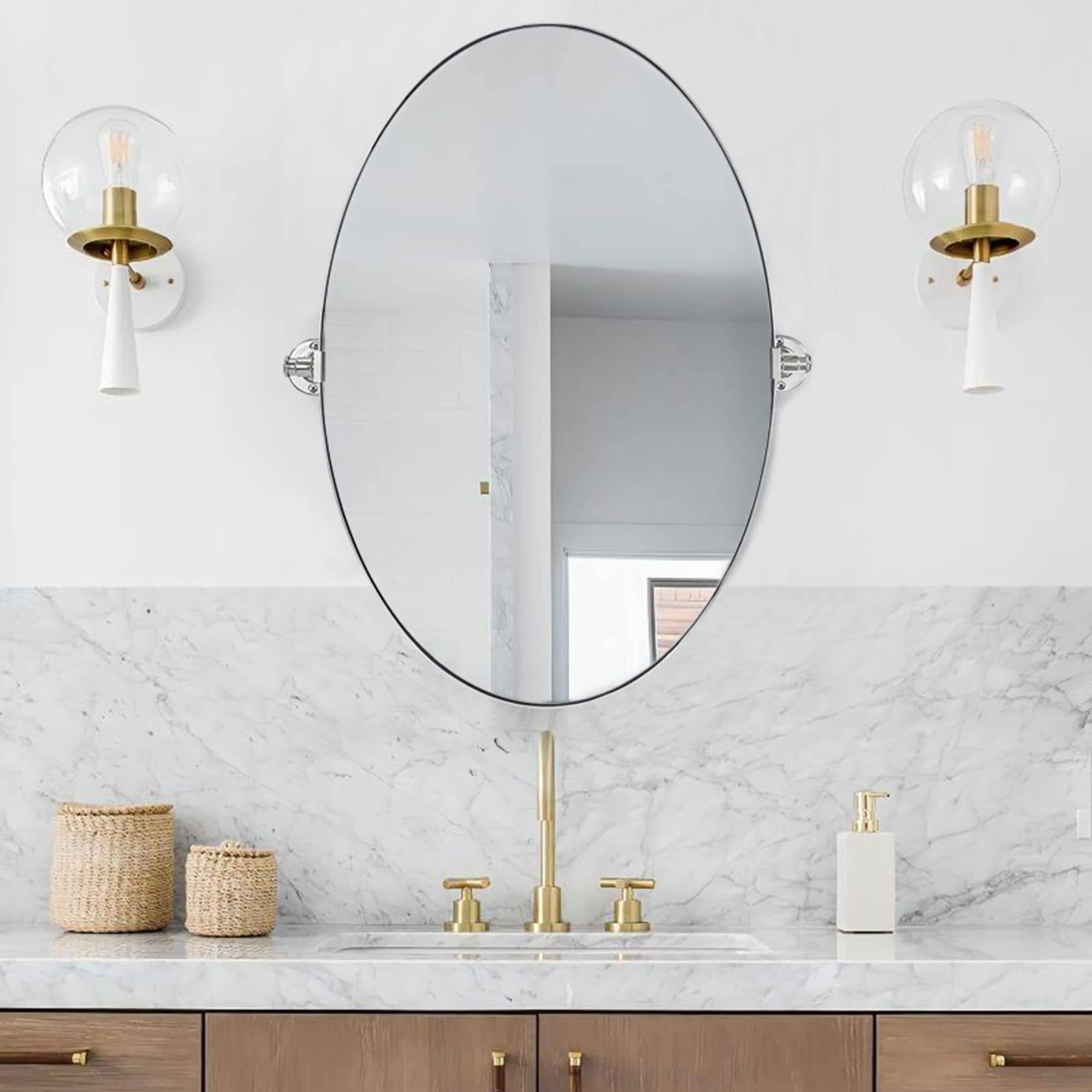 Bathroom Vanity 20x30" Stainless Steel Metal Framed Chrome Oval ...