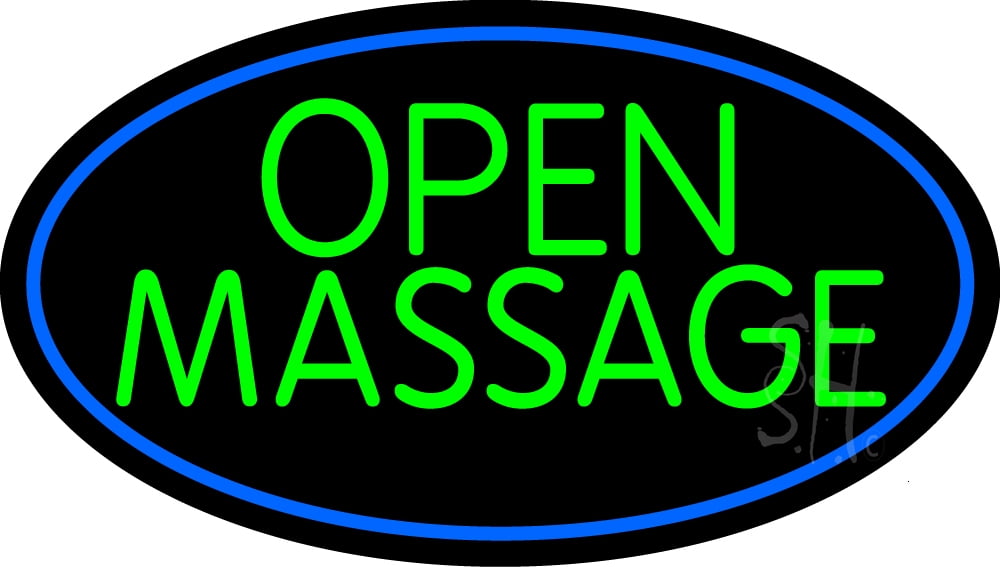 Green Open Massage LED Neon Sign 20 x 37 - inches, Black Square Cut ...