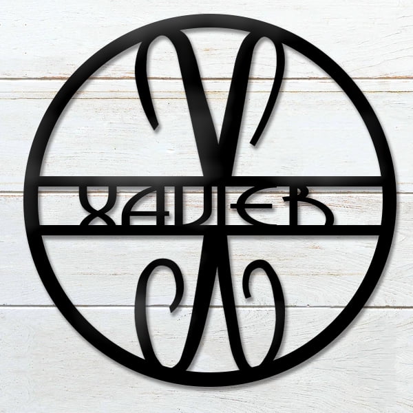 Master Circle Single Letter Monogram with Name in Circle Black - 14" X ...