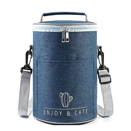 Waterproof Oxford Insulated Round Lunch Tote Portable Cylinder Thermo ...