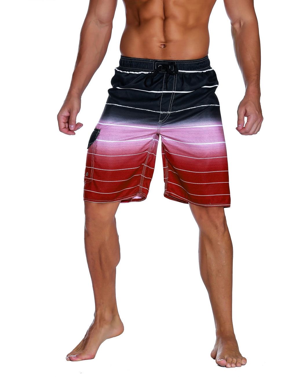 Nonwe Men's Beachwear Quick Dry Holiday Drawstring Striped Swim Trunks ...