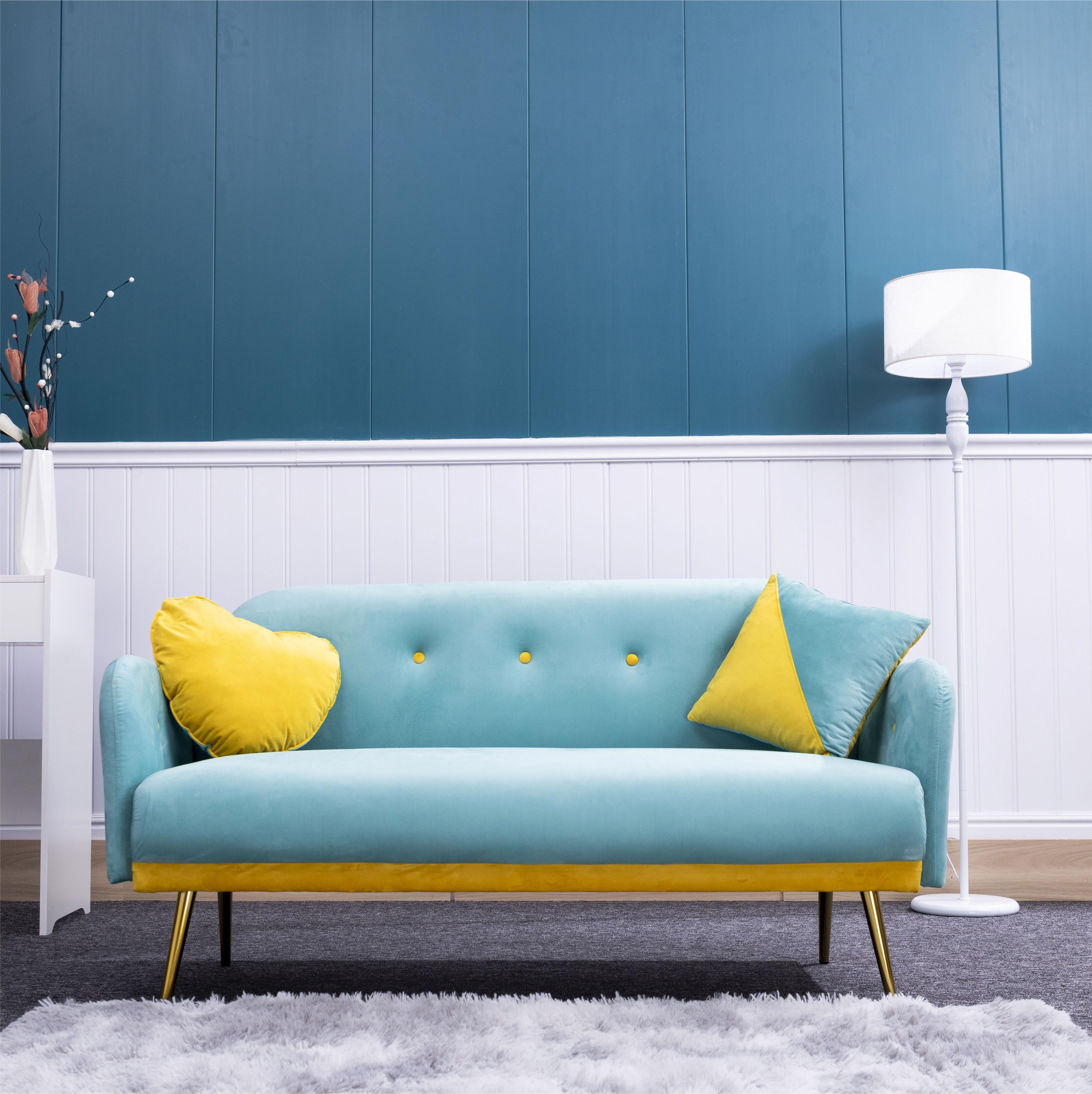 58” Modern Velvet Loveseat Sofa,Small Couch with 2 Pillows and Storage ...