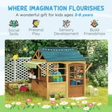 Qaba Outdoor Playhouse, Foldable Wooden Kids Cottage with Windows ...