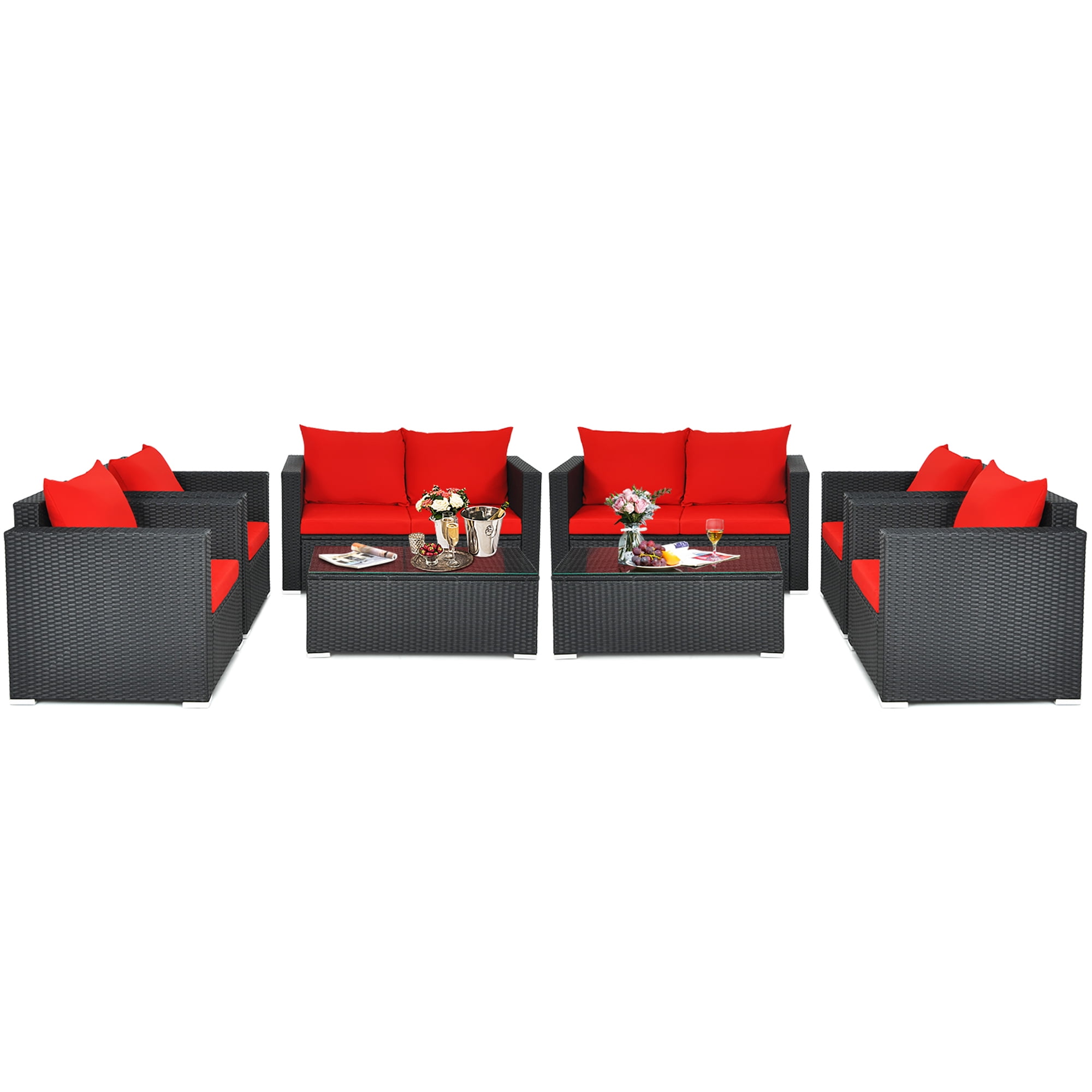 Click here for Gymax 8pcs Rattan Patio Conversation Set Outdoor F... prices