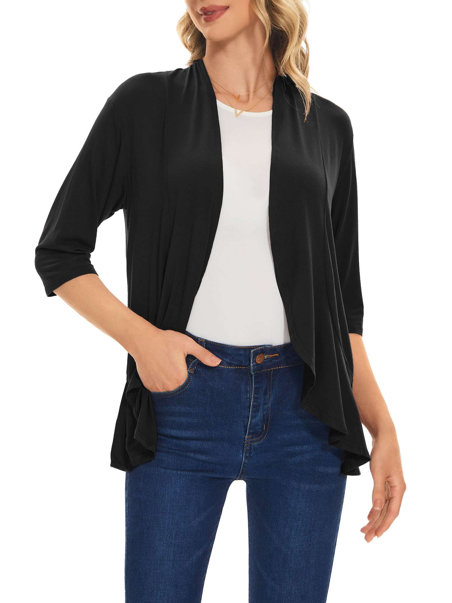 BadPiggies Women's Lightweight Open Front Cardigan Casual Soft Draped 3 ...