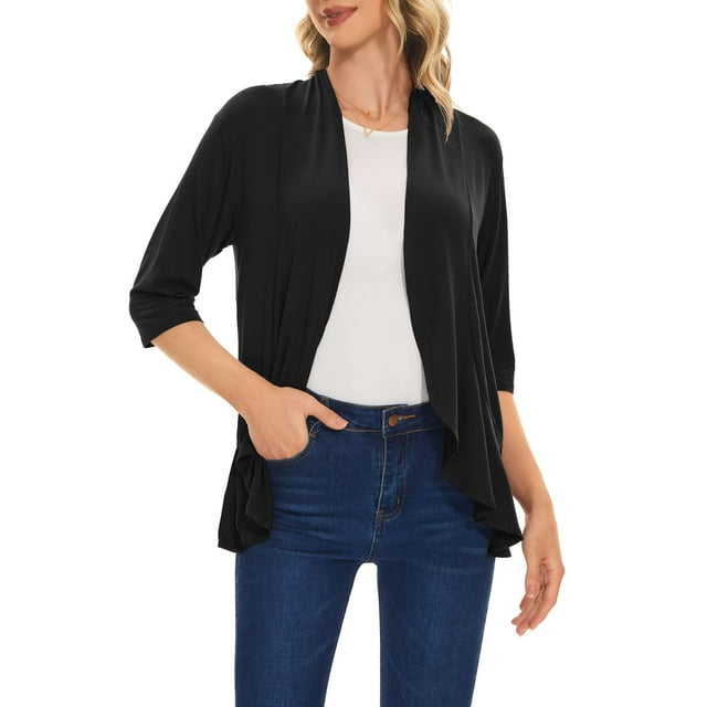 BadPiggies Women's Lightweight Open Front Cardigan Casual Soft Draped 3 ...
