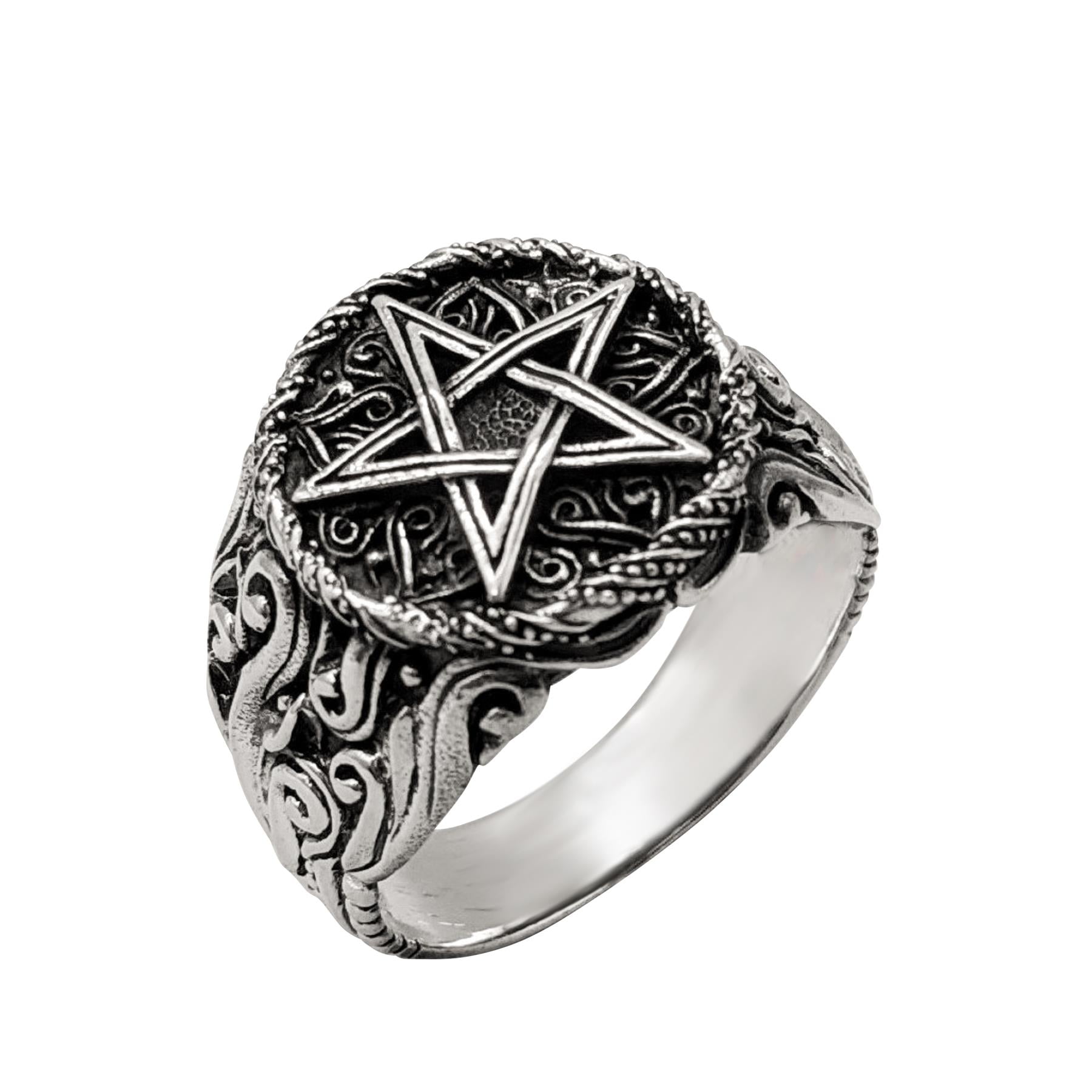 81stgeneration Men's Women's 925 Sterling Silver Pentagram Pentacle Fire Signet Ring - Walmart.com