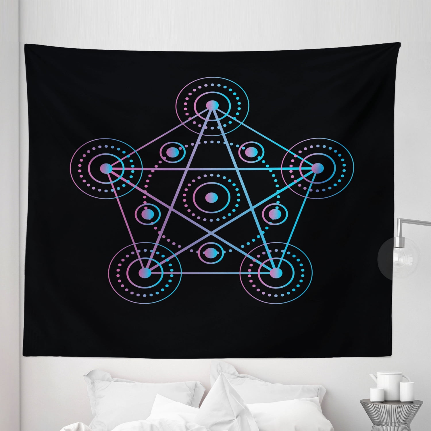 Pentacle Tapestry, Line Art Style Gradient Colorful Elements of ...