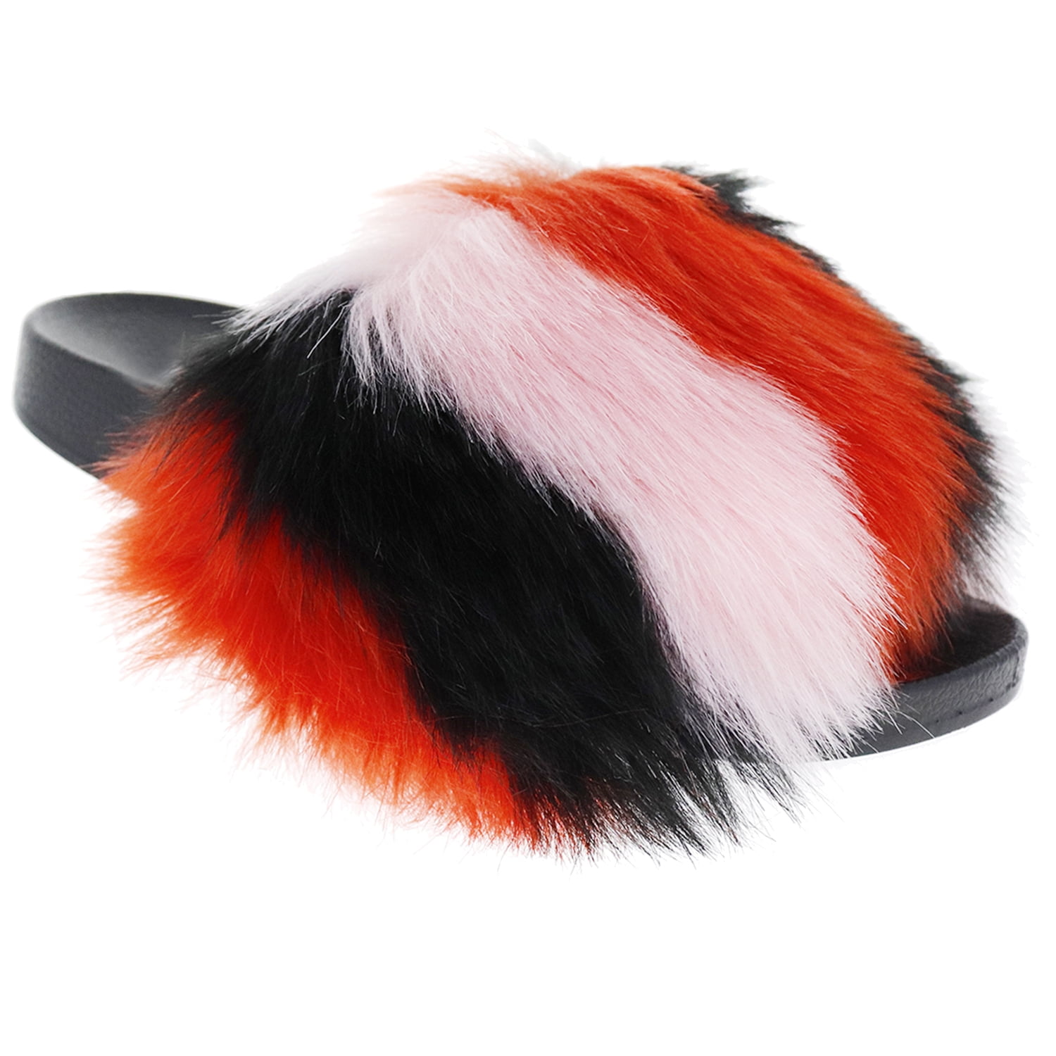 SNJ Women's Color Fluff Furry Ultra Soft Faux Fur Slide Slipper Open ...