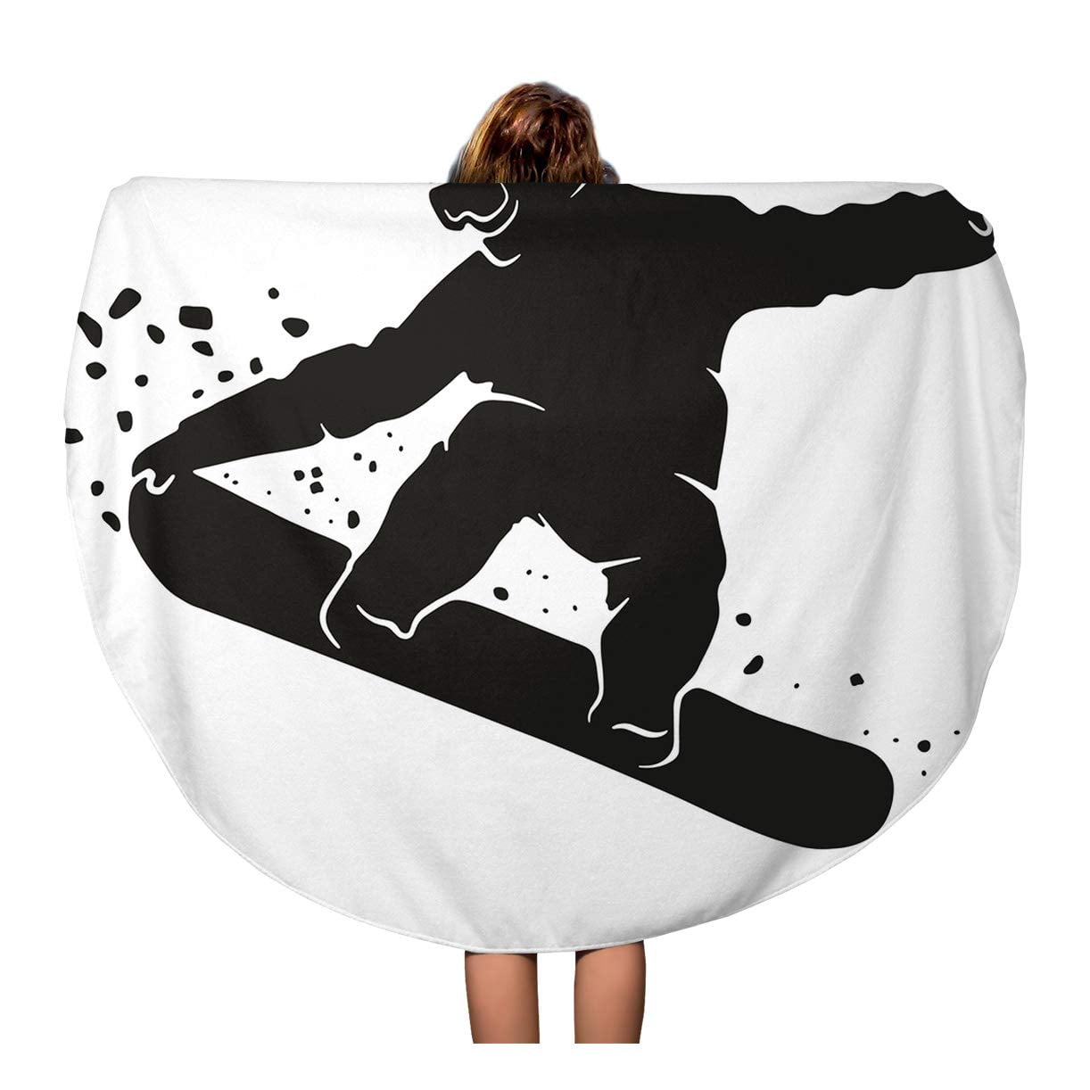 JSDART 60 inch Round Beach Towel Blanket Snowboard Silhouette of ...