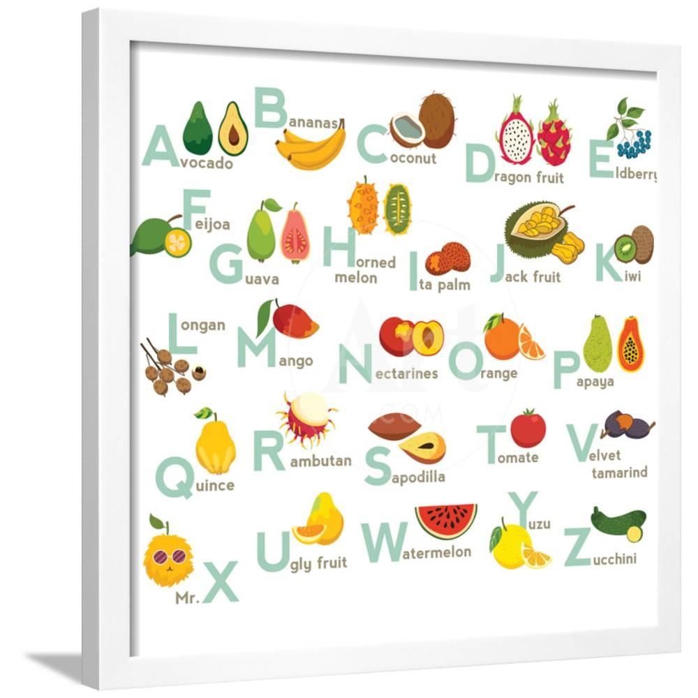 Fruits Abc Vector Set Exotic Tropical Fruits Vegetable Alphabet, Framed ...