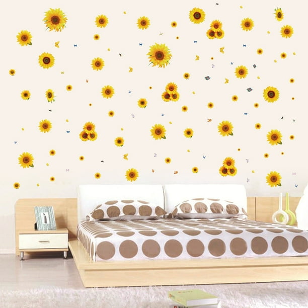 Home Essentials Uheoun Sunflower Butterflies Self Adhesive Wall Decal ...