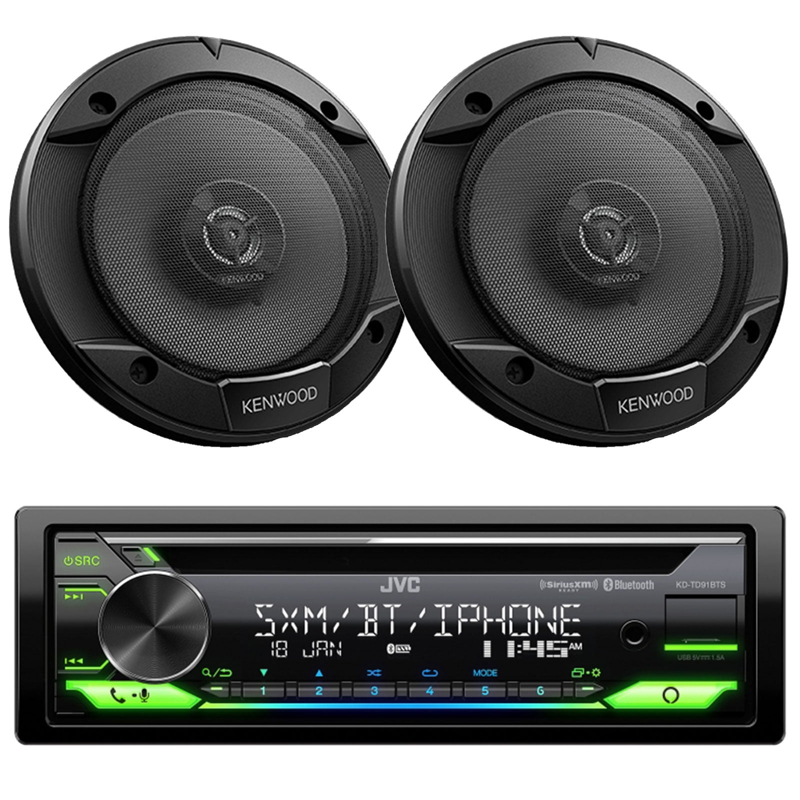 JVC KD-TD91BTS Single DIN CD Player Bluetooth USB AUX AM/FM Radio ...