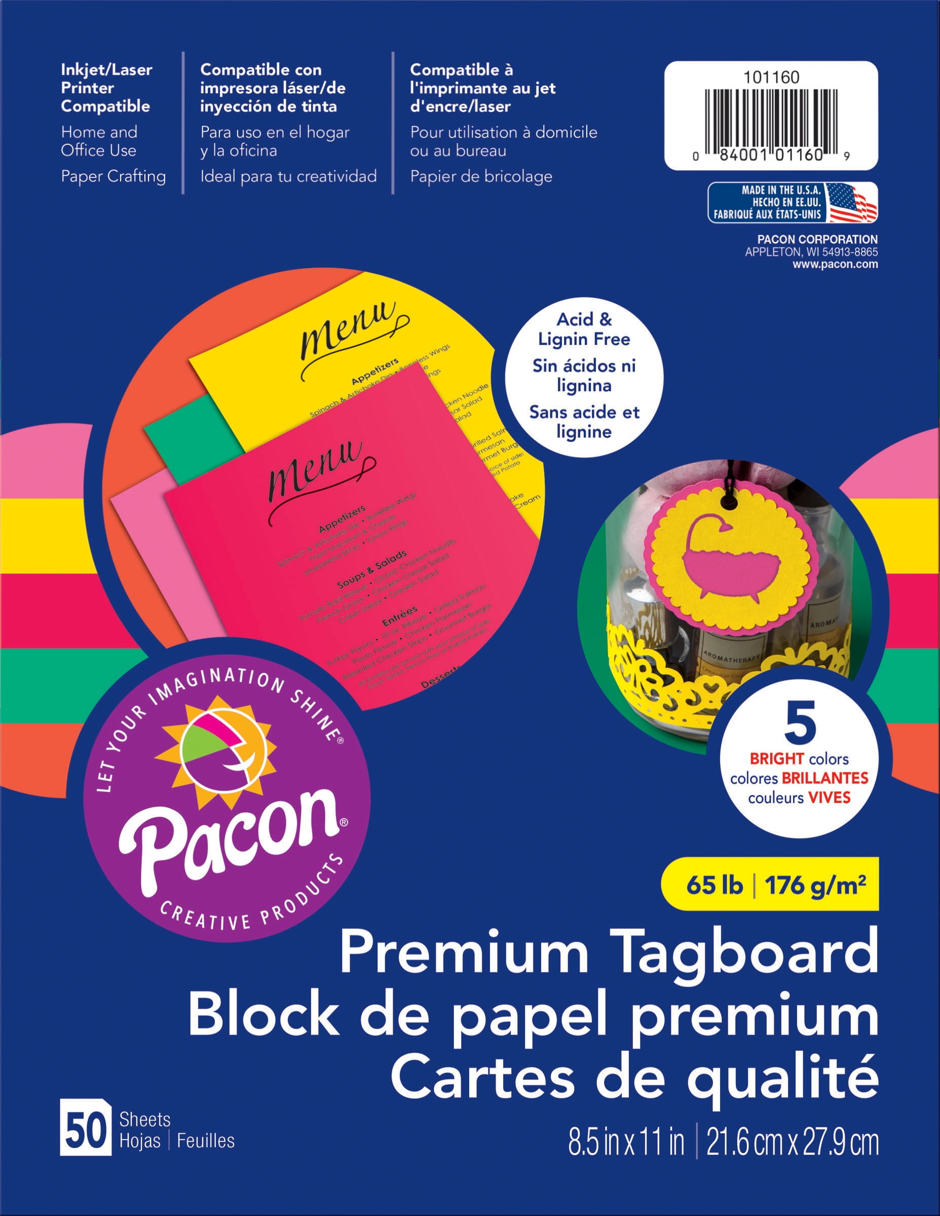 Pacon Premium Tagboard Paper 8.5"X11" 50 Sheets/Pkg-Brights Assorted ...