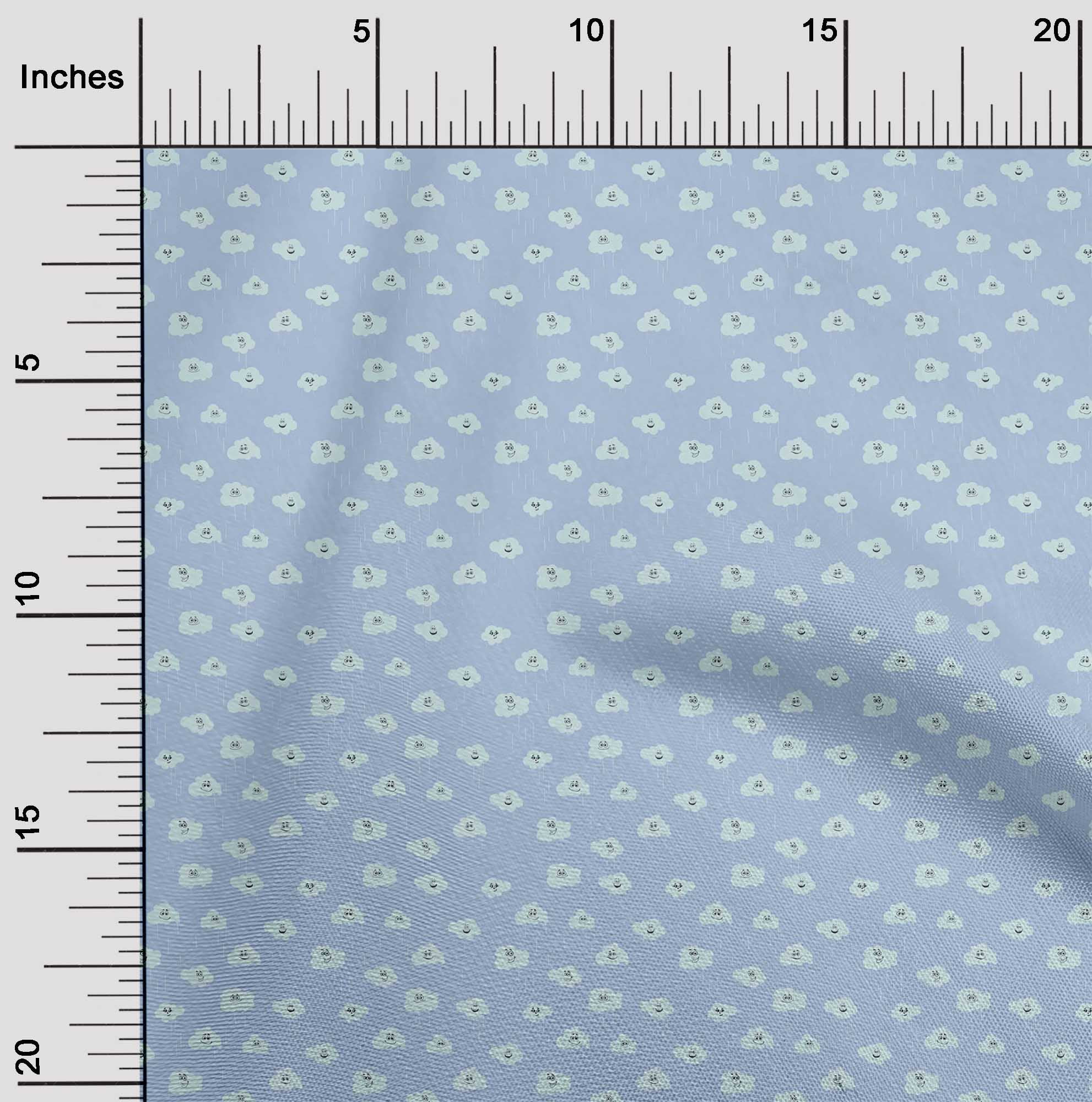 oneOone Organic Cotton Poplin Twill Fabric Rainy Clouds Nature Print ...
