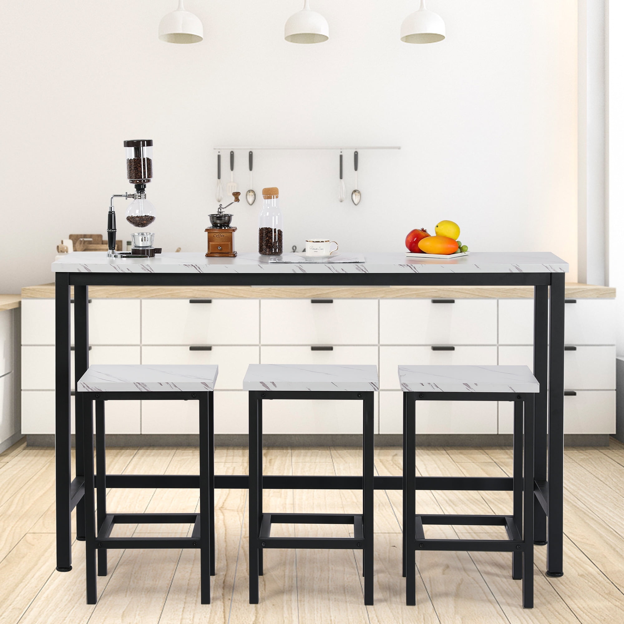 Modern High Top Table Set for 3, Rectangle Kitchen Dining Table Set ...