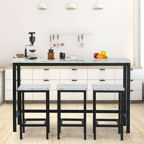 Modern High Top Table Set for 3, Rectangle Kitchen Dining Table Set ...