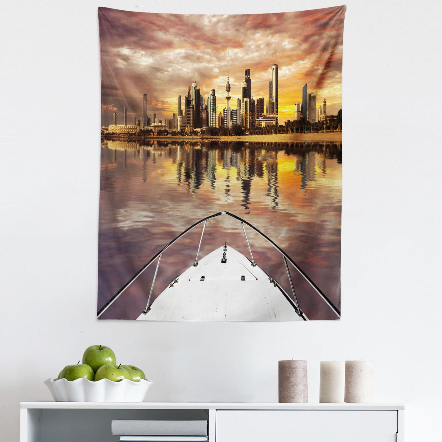 Travel Tapestry, Kuwait City Skyline from Sailboat Majestic Sky ...