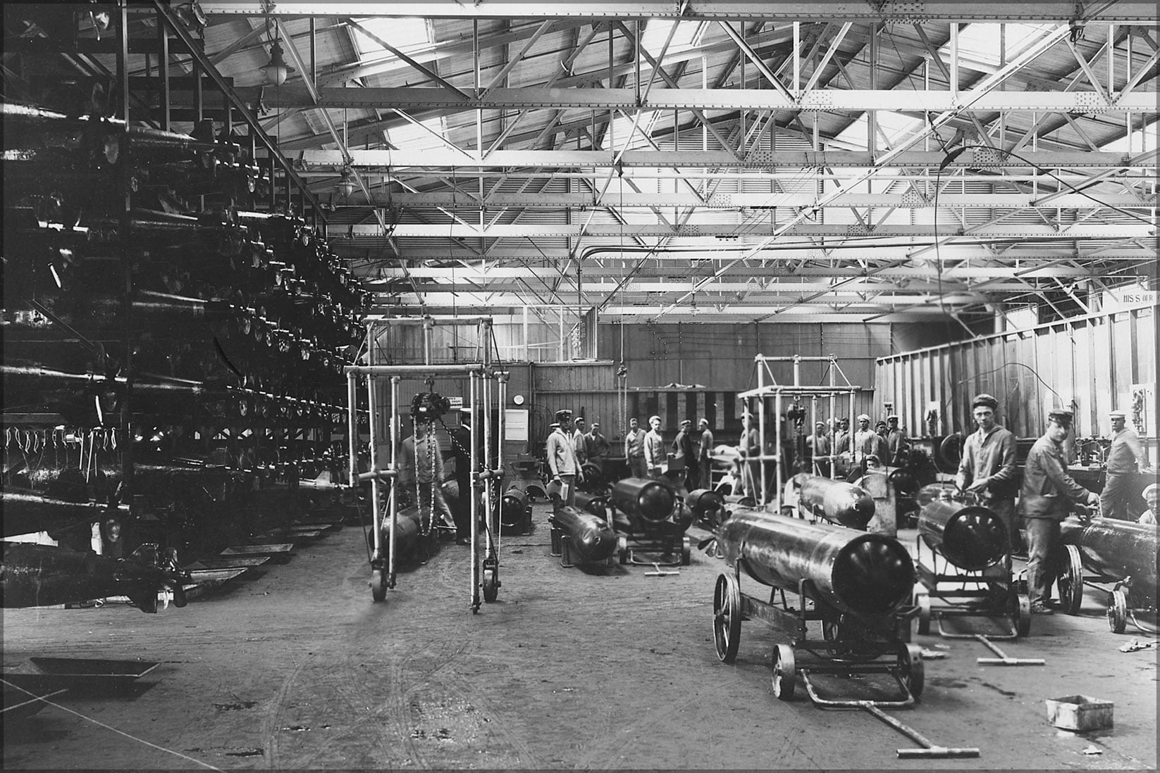 24"x36" Gallery Poster, Torpedo storage building with sailors working ...